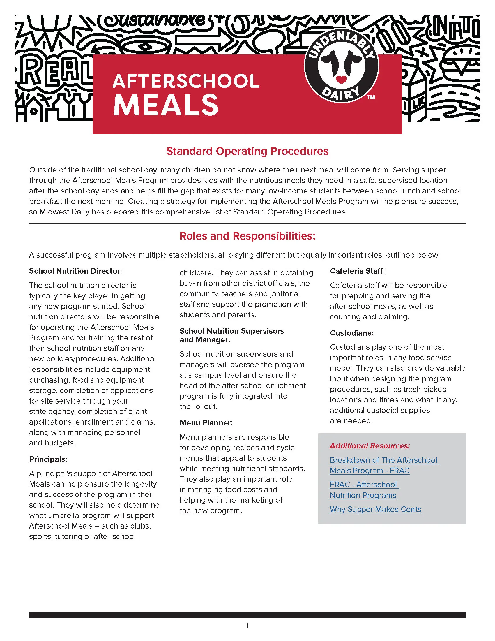 Afterschool Meal Program Standard Operating Procedures - Midwest Dairy
