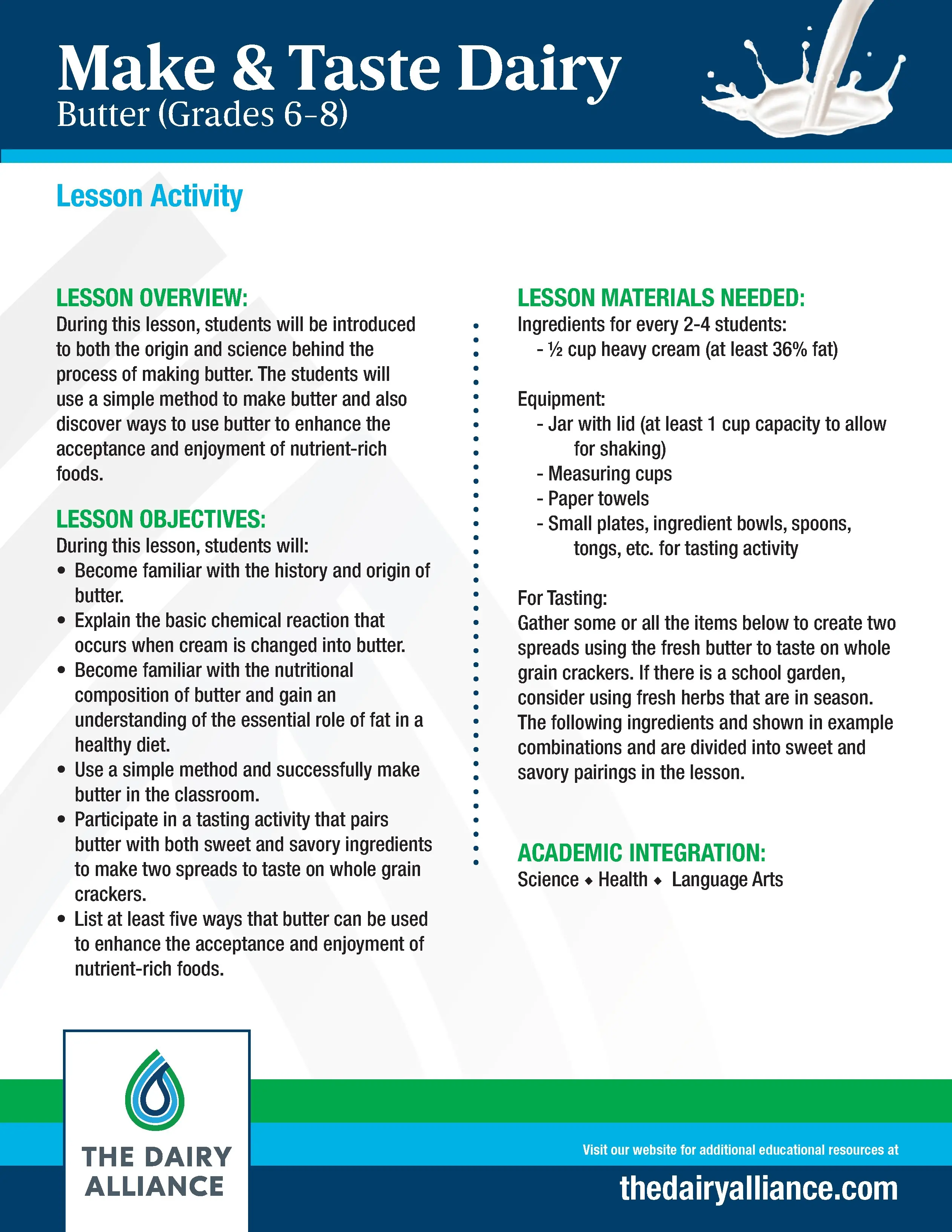 Make & Taste Dairy: Butter Grades 6-8 - Midwest Dairy