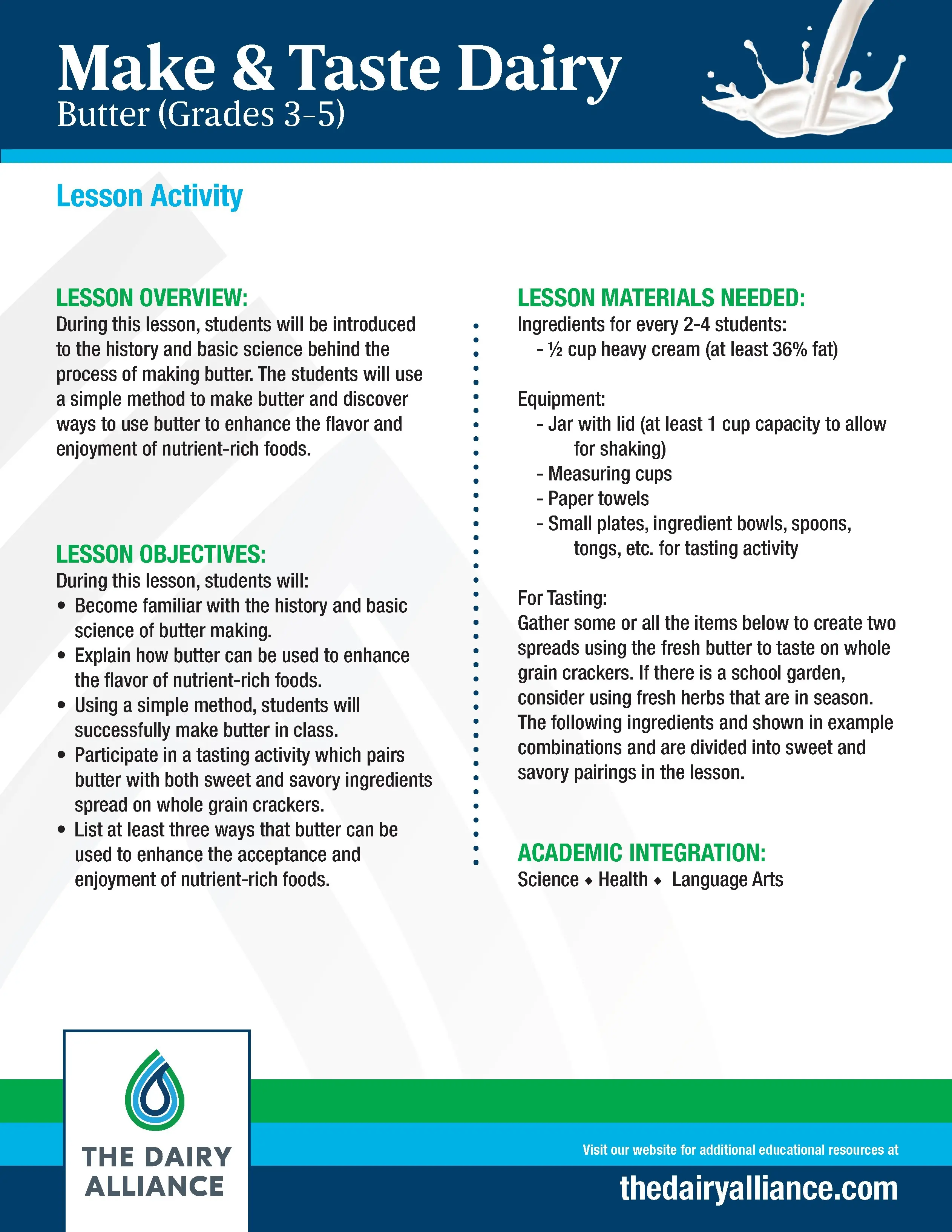 Make & Taste Dairy: Butter Grades 3-5 | Midwest Dairy