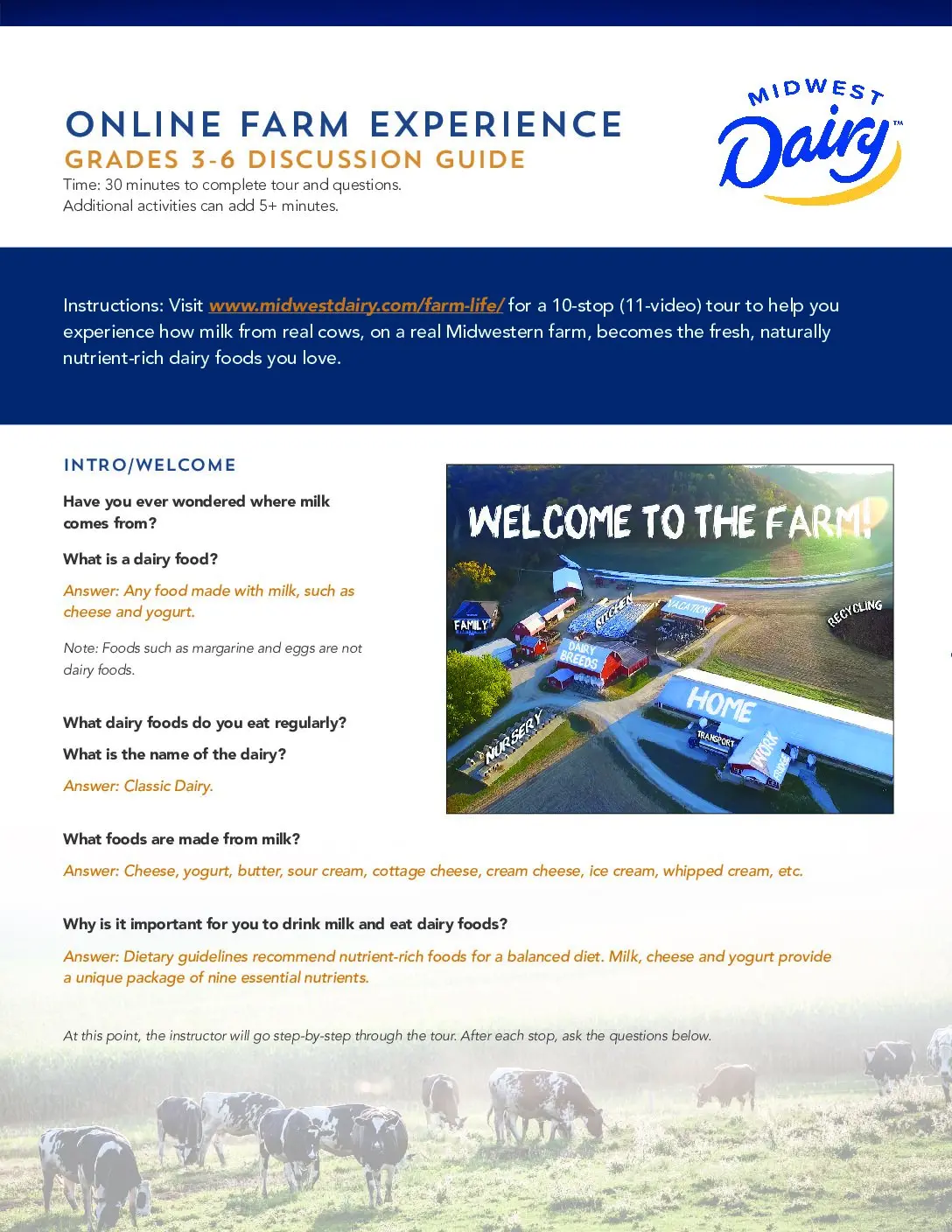 Online Farm Experience Guide 3-6 | Midwest Dairy